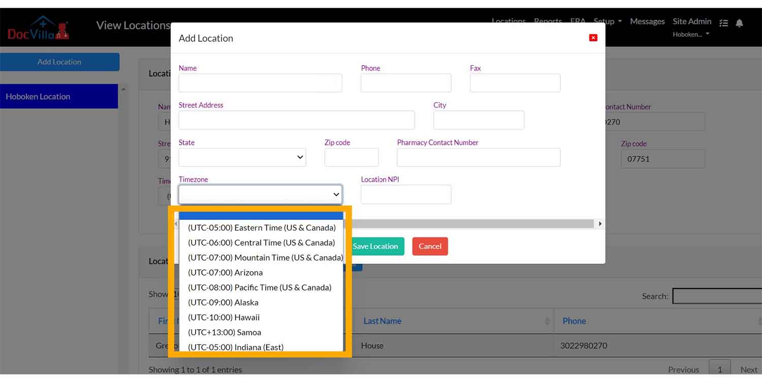 EHR telemedicine software for multiple timezones - DocVilla